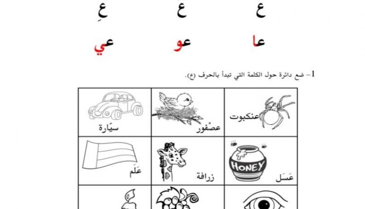 أوراق عمل حرف العين المعلمة أسماء